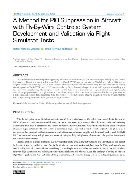 Pdf A Method For Pio Suppression In Aircraft With Fly By Wire