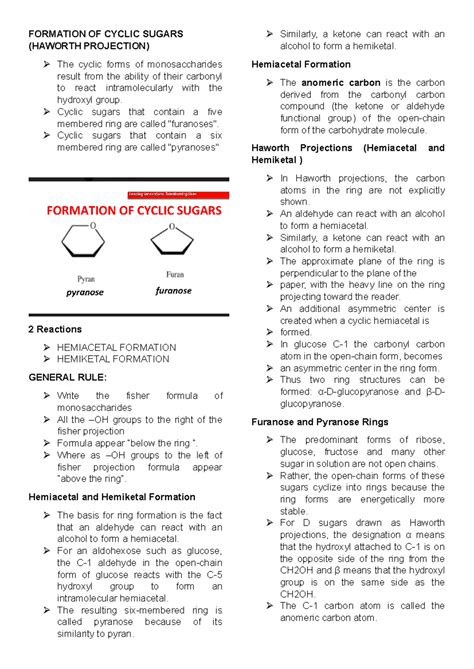 Haworth Projection Formation Of Cyclic Sugars Haworth Projection