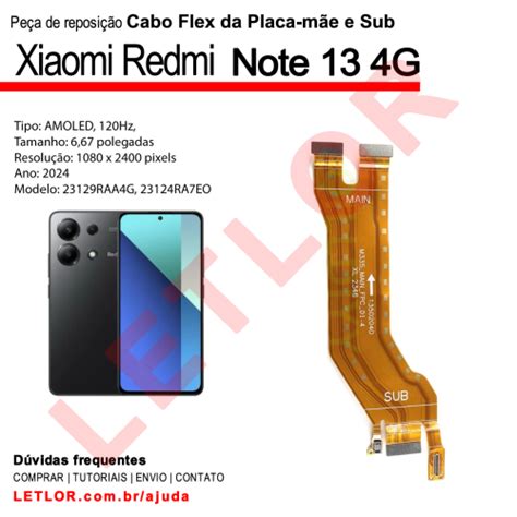Cabo Flex da Placa mãe e Sub Xiaomi Redmi Note G
