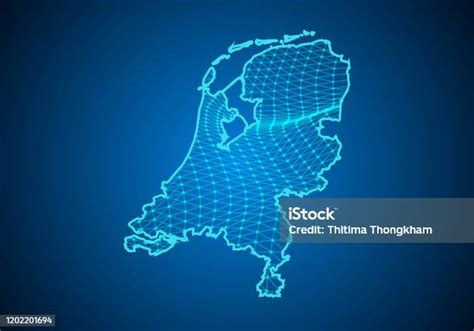 입자 점과 라인 네덜란드의 추상 디지털지도 다각형 네트워크 사업 와이어 프레임 풍경 배경입니다 빅 데이터 3d 미래지향적 글로벌 네트워크 연결 0명에 대한 스톡 벡터 아트