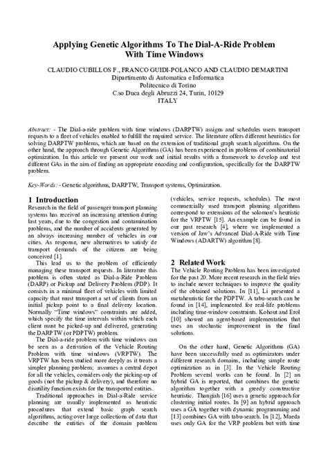 pdf applying genetic algorithms to the dial a ride problem with time