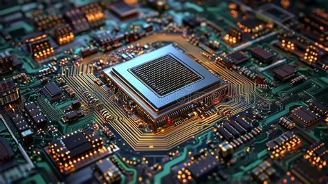 Detailed View Of A Modern Microprocessor On A Vibrant Circuit Board Generative Ai Stock