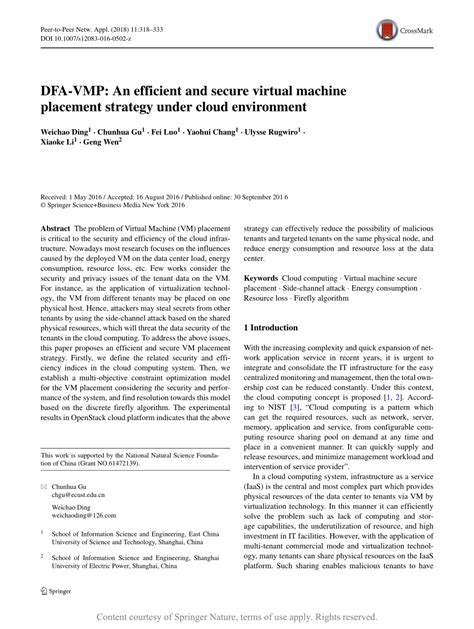 Dfa Vmp An Efficient And Secure Virtual Machine Placement Strategy Under Cloud Environment