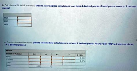 solved calculate msa msb and mse round intermediate calculations at