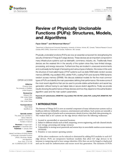 Pdf Review Of Physically Unclonable Functions Pufs Structures
