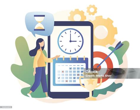 자기 훈련 응용 프로그램 및 동기 부여 개념 시간 관리 자기 관리 자기 통제 대상 생산성 은유 현대 평면 만화 스타일입니다 흰색 배경의 벡터 그림 개념에 대한 스톡 벡터