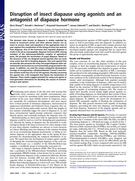 Pdf Disruption Of Insect Diapause Using Agonists And An Antagonist Of
