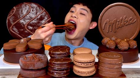 Asmr 밀카초꼬렛 몽쉘 티코케이크 아몬드 초코볼 초코카롱 티코 아이스크림 먹방~ Chocolate Ice Cream Cake