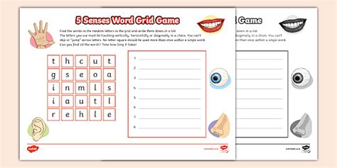 5 Senses Word Grid Game Twinkl