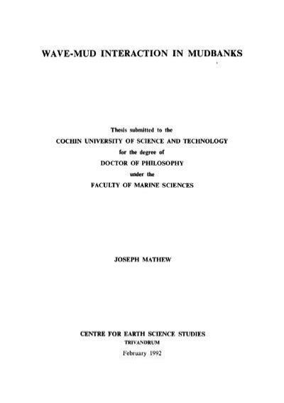 Wave Mud Interaction In Mudbanks Cochin University Of Science