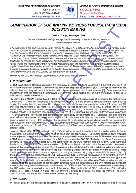 Pdf Combination Of Doe And Piv Methods For Multi Criteria Decision Making
