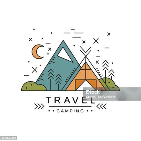 여행 캠핑 기호 디자인 모험 Alpinism 등산 및 야외 활동 벡터 일러스트 레이 션 라벨에 대한 스톡 벡터 아트 및 기타