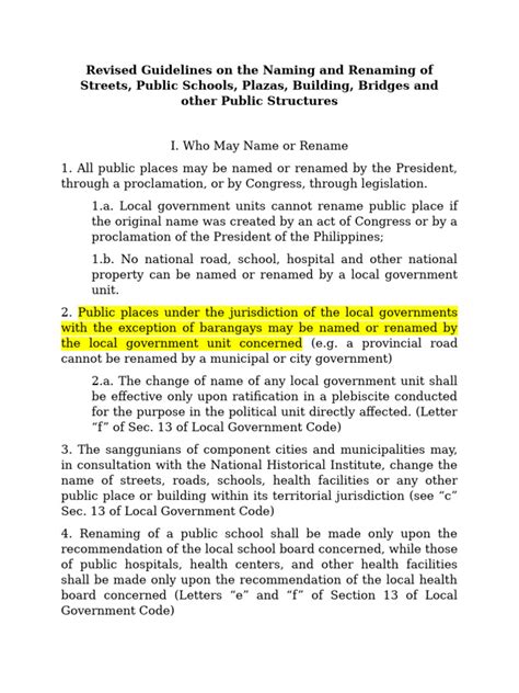 Revised Guidelines On The Naming And Renaming Of Streets Pdf Government Philippines