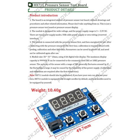 Hx711 Load Cell Ad Weight Pressure Sensor Ad Module With Display 24 Bit Weighing Instrument
