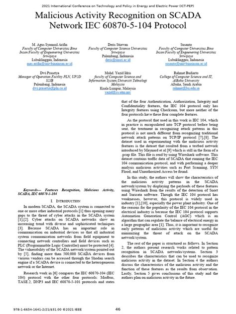 Malicious Activity Recognition On Scada Iec 104 Network Pdf Transmission Control Protocol
