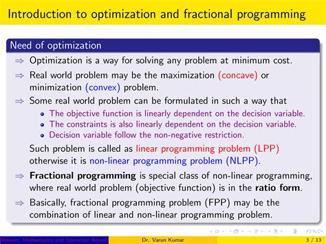 Fractional Programming A Tool For Optimization Ppt