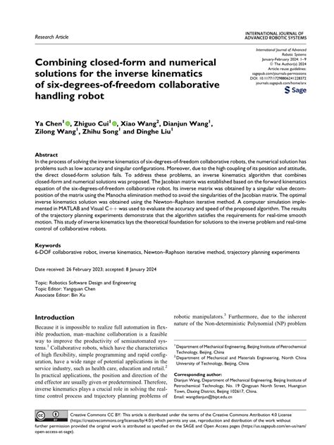 Pdf Combining Closed Form And Numerical Solutions For The Inverse Kinematics Of Six Degrees Of