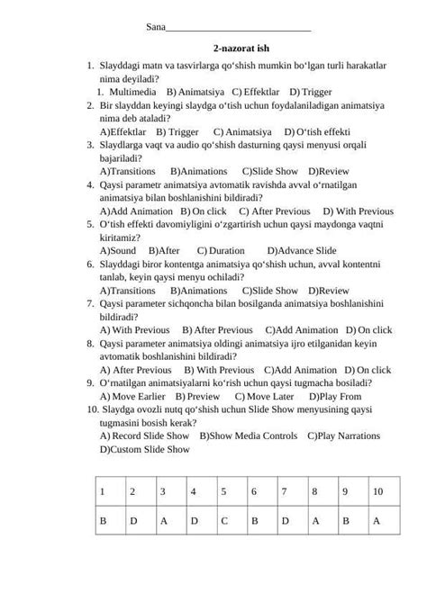 7 Sinf Informatika 2 Chorak Nazorat Ishi 2025