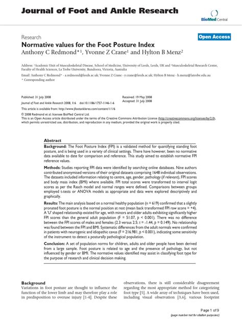 Normative Values For The Foot Posture Pdf Standard Deviation Statistics