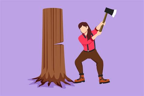 Premium Vector Graphic Flat Design Drawing Female Lumberjack With An Ax Chopping Wood