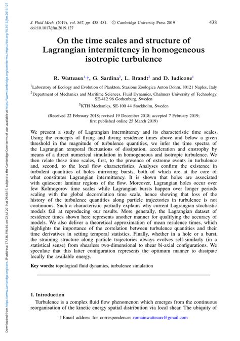 Pdf On The Time Scales And Structure Of Lagrangian Intermittency In