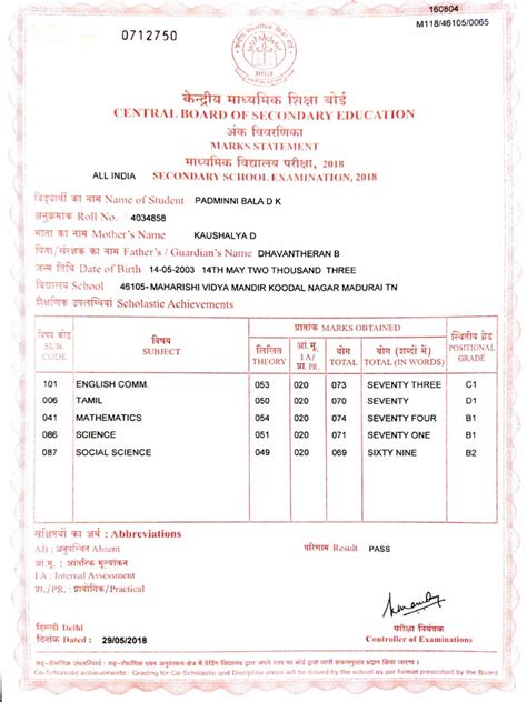 Class 10 Marksheet Pdf Pdf
