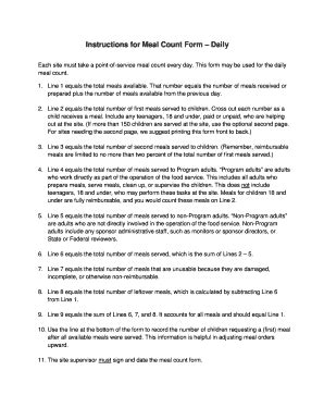 Fillable Online Instructions For Meal Count Form Daily Fax Email Print PdfFiller