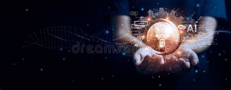 Man Holding Digital Aichatbot For Provide Access To Data Ai Stock