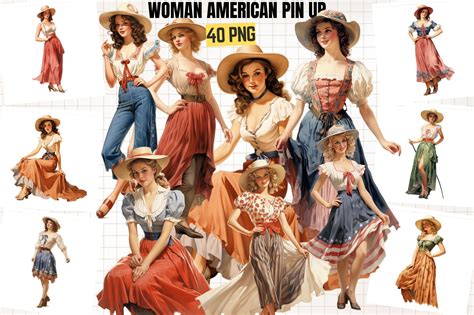Women American Pin Up Clipart Graphic By Denizdesign · Creative Fabrica