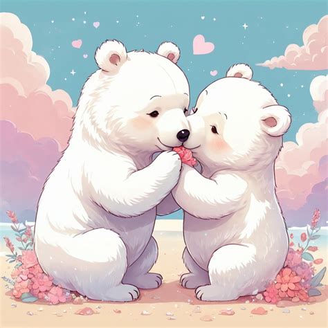 Cute Chibi Bear Couple Kissing Stable Diffusion Online