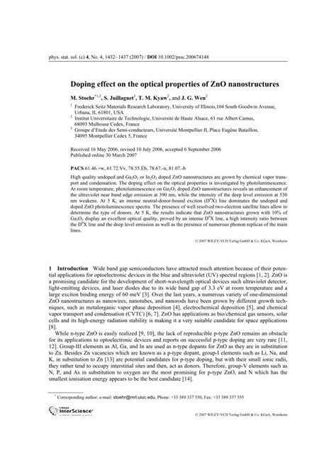 Pdf Doping Effect On The Optical Properties Of Zno Nanostructures Dokumentips