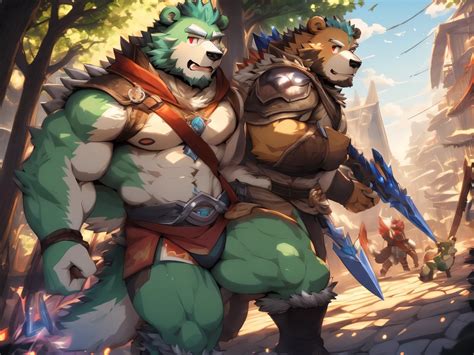 A Couple Of Men In Armor Walking Down A Street Seaart Ai