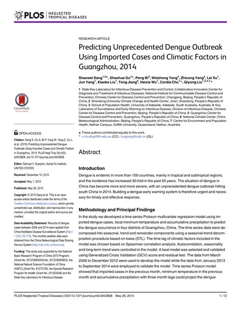 Pdf Predicting Unprecedented Dengue Outbreak Using Imported Cases And Climatic Factors In