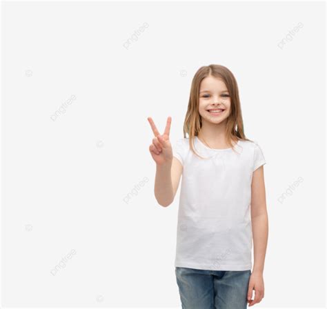 Victorious Young Girl In White Flashing A Smile And Making A Victory