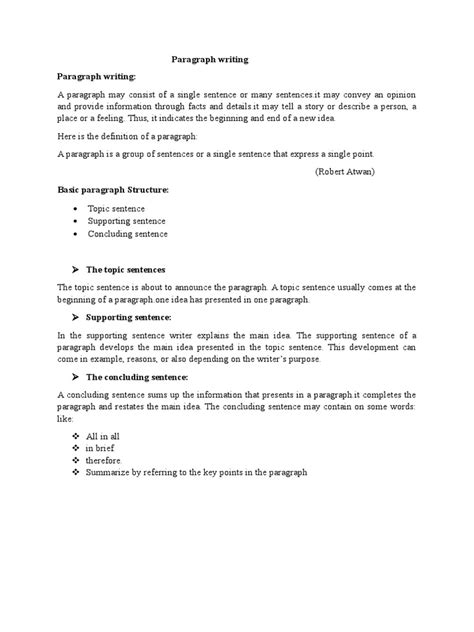 Paragraph Writing Technical Writing Pdf