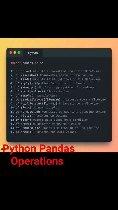 Python Pandas Operations Need To Remember Datascienceskills Youtube