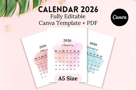 Editable Calendar 2026 Canva Template Gráfico Por Grow Your Biz
