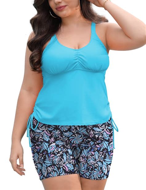 Folunsi Tankini Swimwear 2xl Plus Size Tummy Control Blue