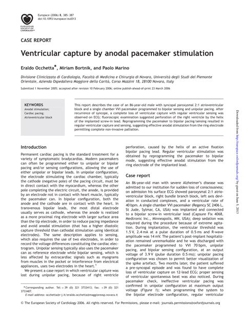 Pdf Ventricular Capture By Anodal Pacemaker Stimulation