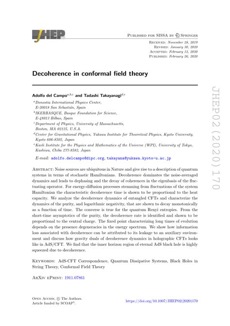 Pdf Decoherence In Conformal Field Theory