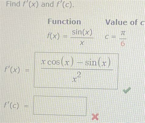 Solved Find f x and f c sin x x c π6 Chegg com