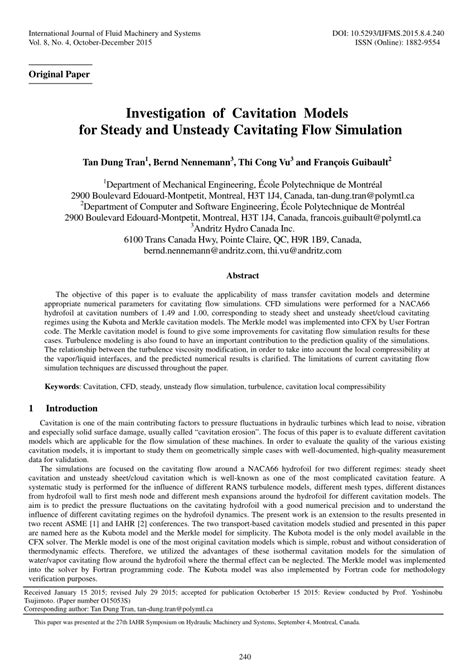 Pdf Investigation Of Cavitation Models For Steady And Unsteady
