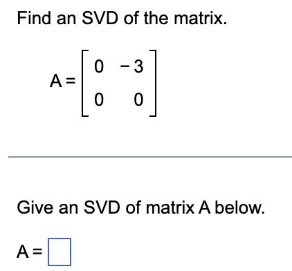 Solved Find An SVD Of The Matrix A 0030 Give An SVD Of Chegg Com