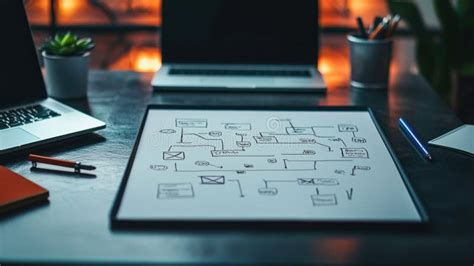 Brainstorming Session With Flowchart On Whiteboard Laptops And Plants