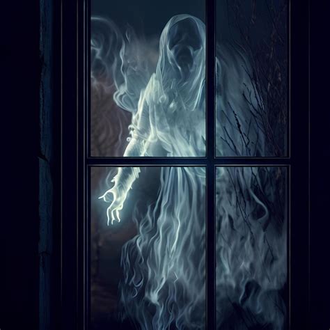 Premium AI Image Ghost Appearance In The Window On Halloween To Scare Misbehaved People