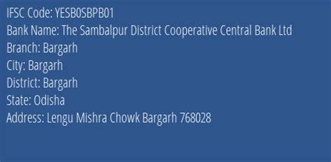 IFSC Code Of The Sambalpur District Cooperative Central Bank Ltd Bargarh YESB SBPB