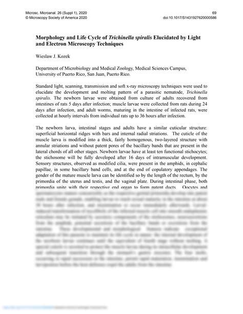 Solution Morphology And Life Cycle Of Trichinella Spiralis Elucidated