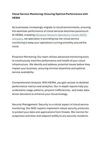 Cloud Service Monitoring Ensuring Optimal Performance With HEX64 PDF