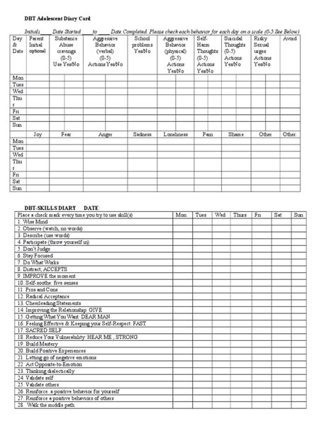Printable Dbt Diary Card