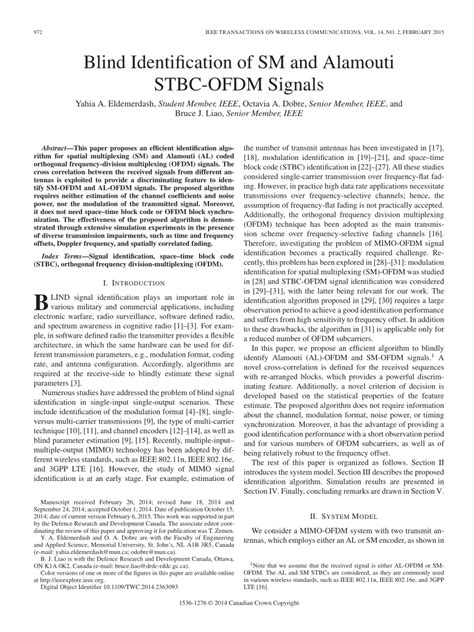 Pdf Blind Identification Of Sm And Alamouti Stbc Ofdm Signals